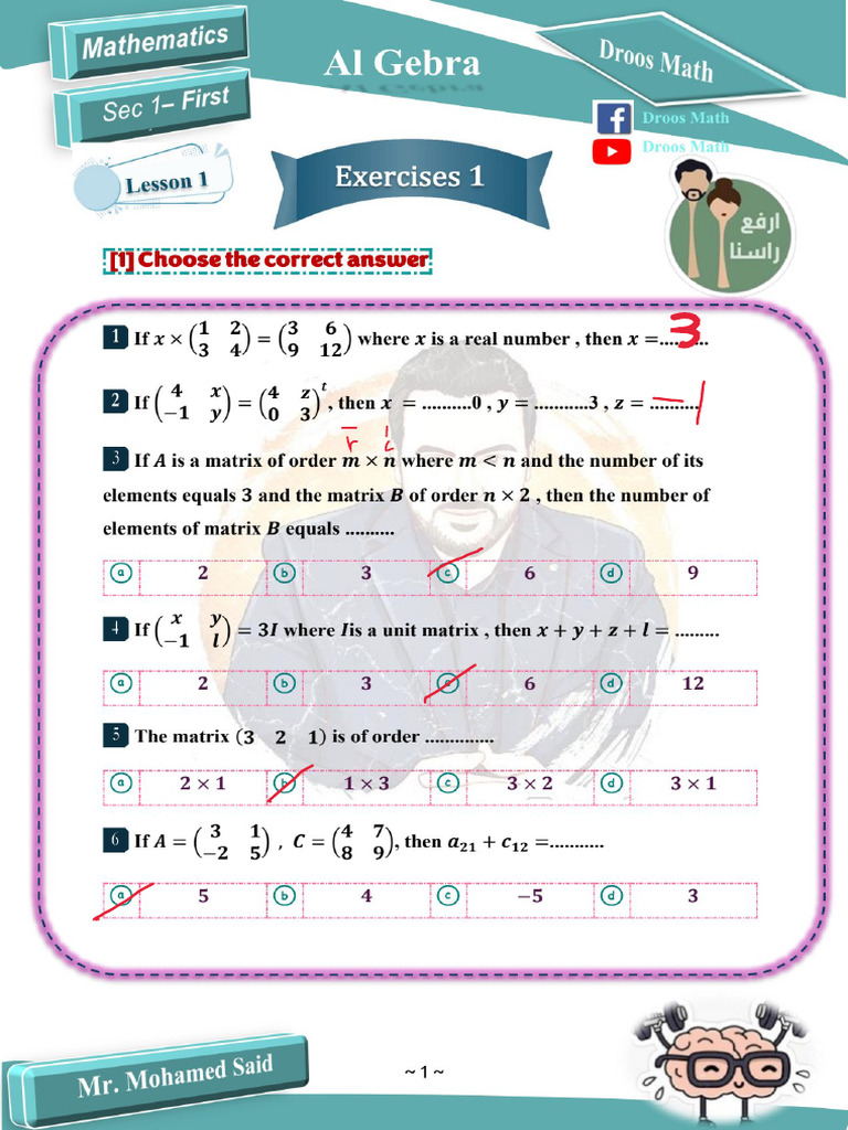 Lesson 1 & 2 Exercises Alg | PDF