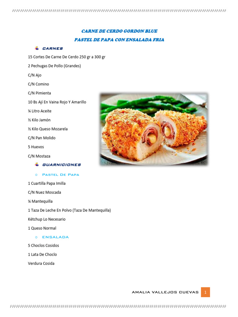 Carne de Cerdo Gordon Blue-Amalia Vallejos Cuevas | PDF