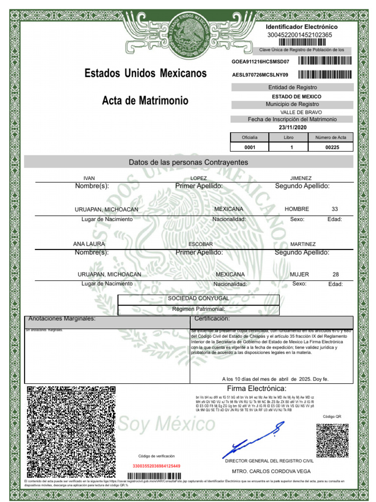 Acta de Matrimonio Ivan Lopez Jimenez | PDF | Parentesco y descenso ...