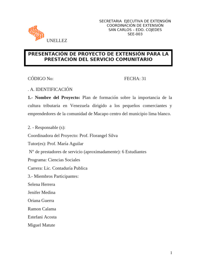 01-Proyecto de Servicio Comunitario (1) | PDF | Impuestos | Economias