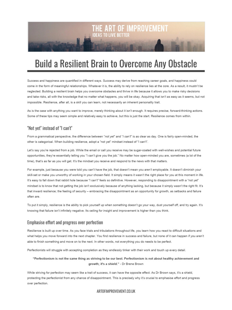Build A Resilient Brain To Overcome Any Obstacle | PDF | Psychological ...