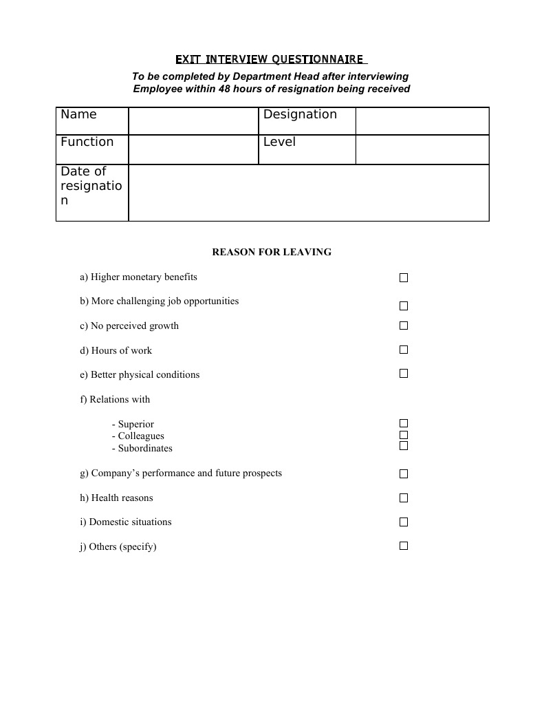 Exit Interview Questionnaire 110 | PDF | Career & Growth | Self-Improvement