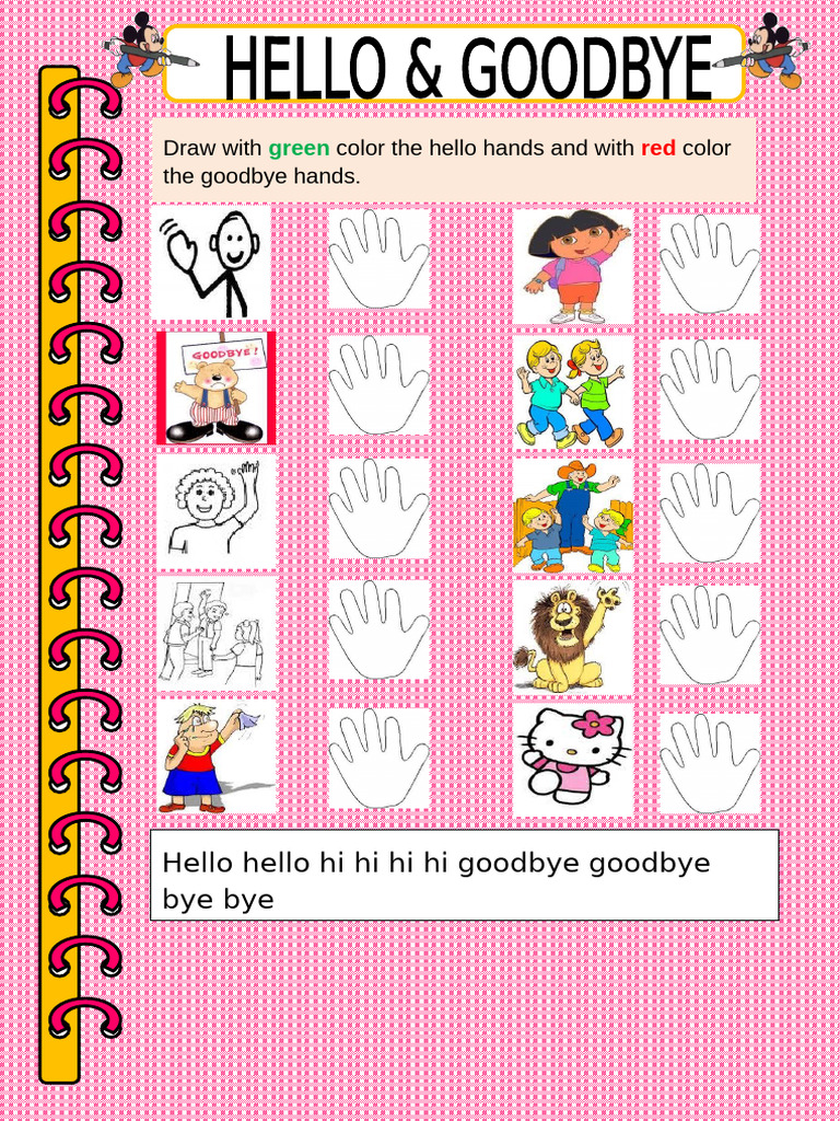 Hello and Goodbye Worksheet 30040 | PDF