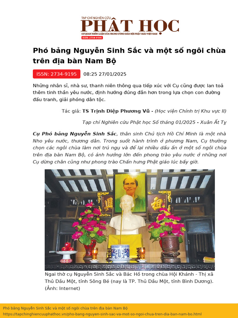 Pho Bang Nguyen Sinh Sac Va Mot So Ngoi Chua Tren Dia Ban Nam Bo | PDF