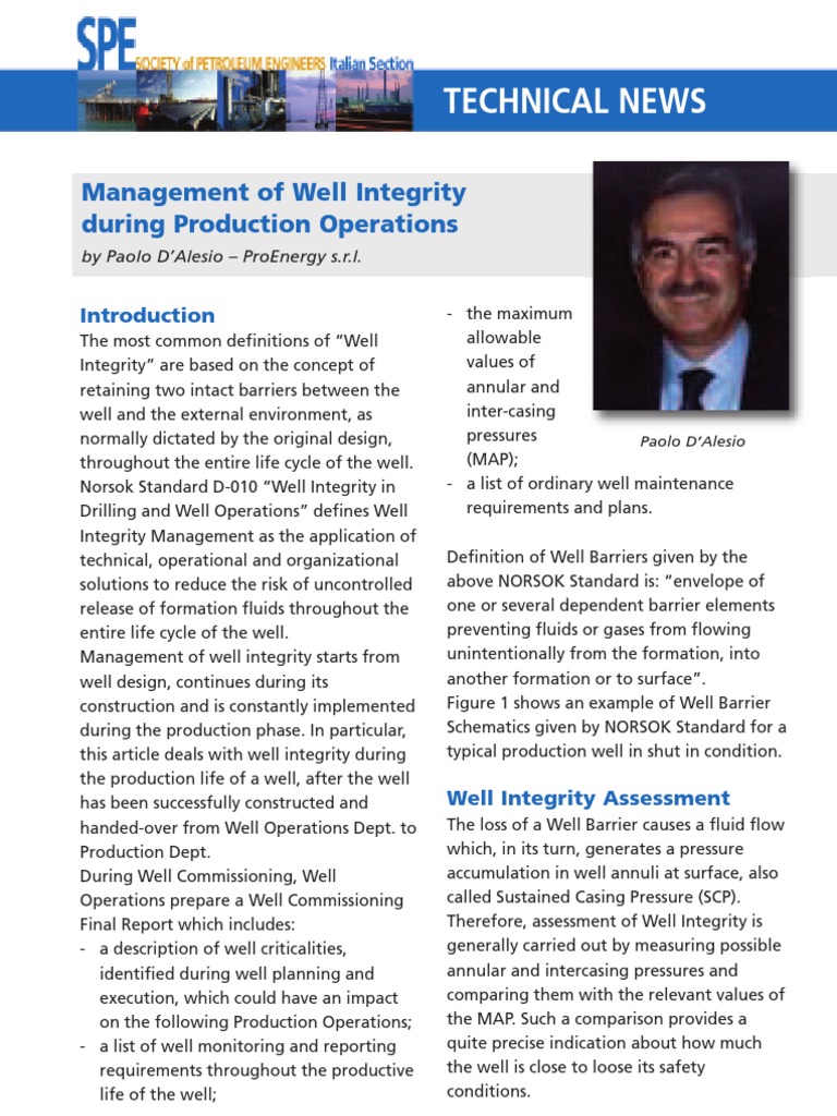 Spe Management Of Well Integrity During Production Operations