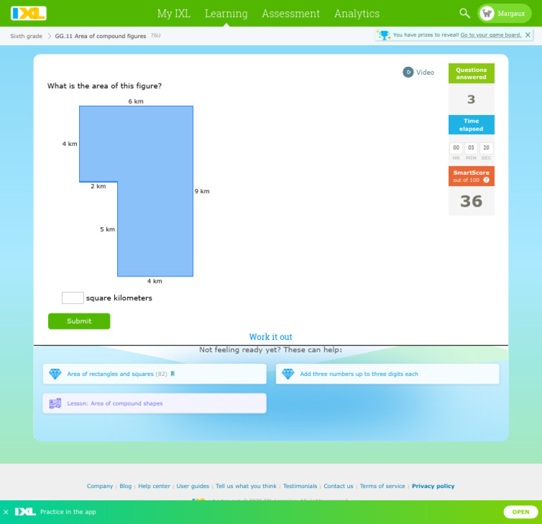 IXL Area of Compound Figures 6th Grade Math | PDF