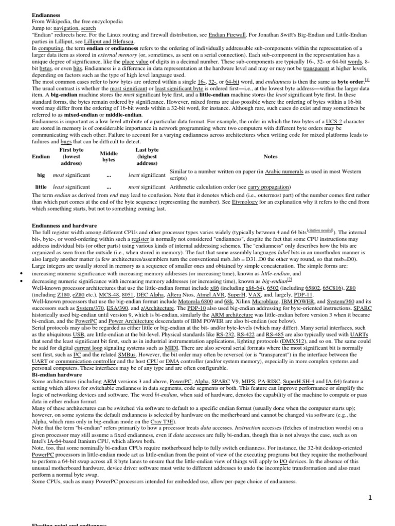 Endianness | PDF | Computer Hardware | Areas Of Computer Science