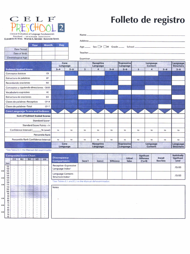 Folleto de Registro CELF 2 | PDF