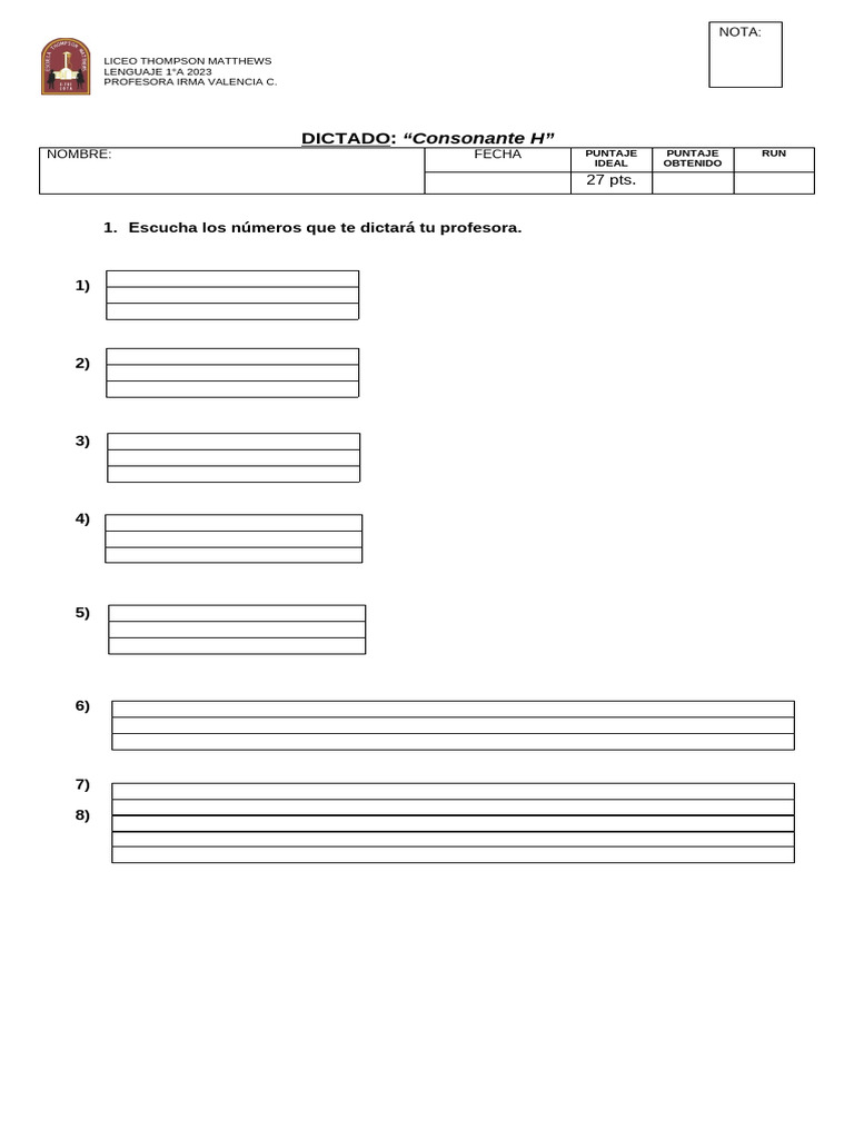 Dictado Letra H | PDF
