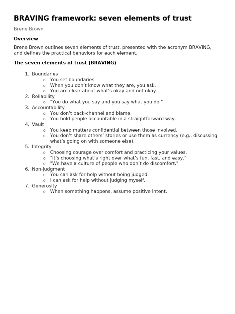 Brene Brown BRAVING Framework | PDF