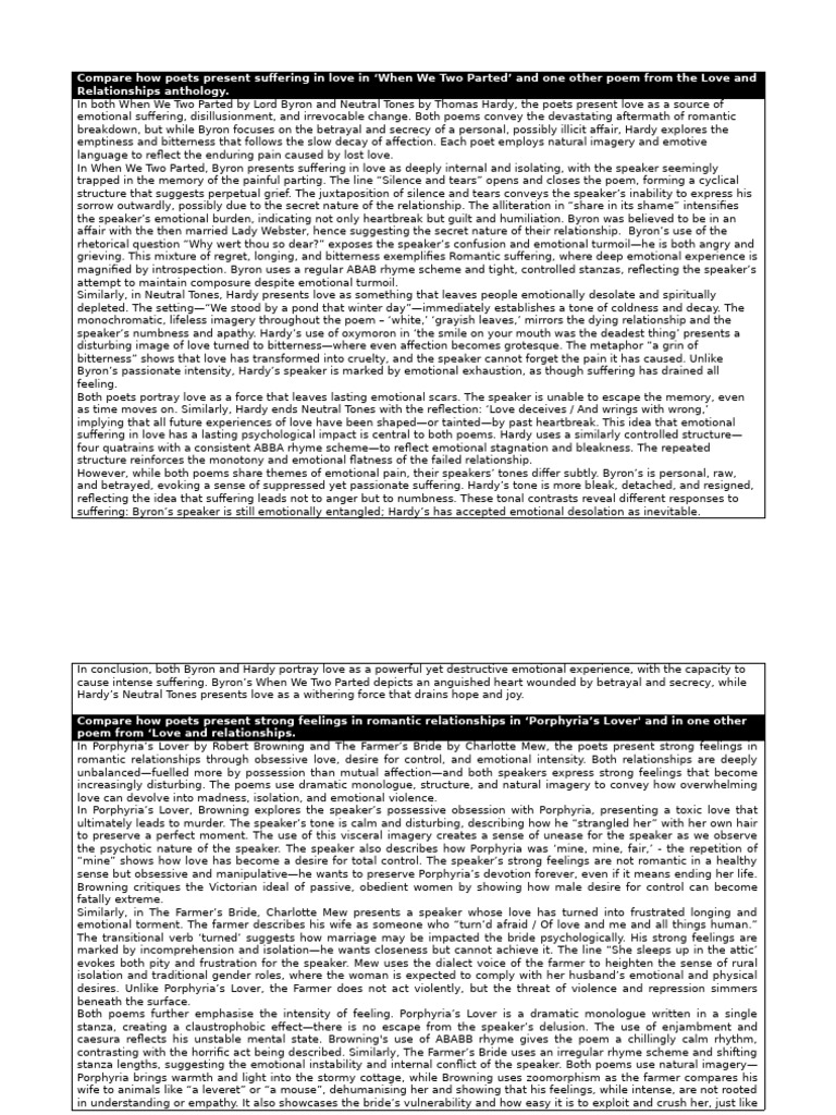 Love and Relationships Model Essays | PDF | Love | Poetry