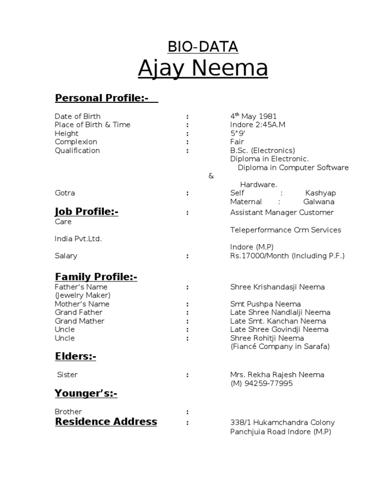 Ajay Neema's Bio-Data Profile | PDF | Career & Growth