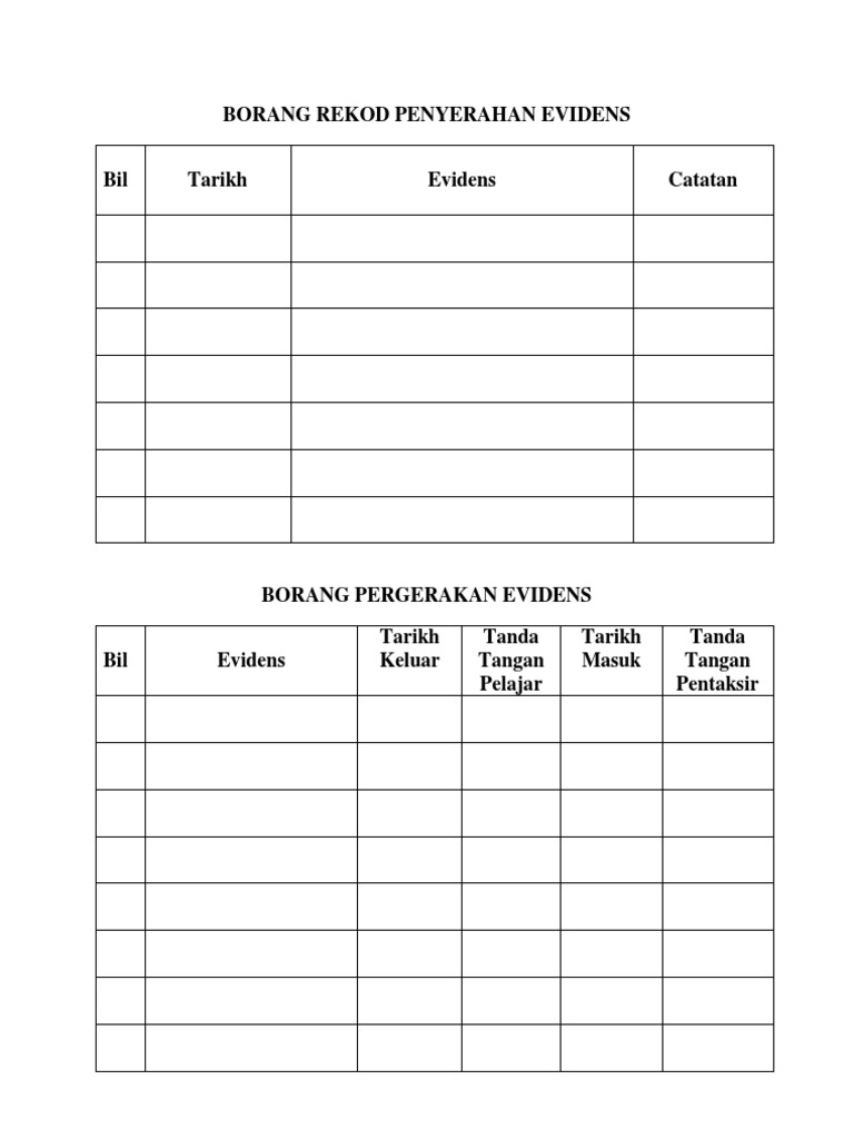 Borang Rekod Penyerahan Evidens | PDF