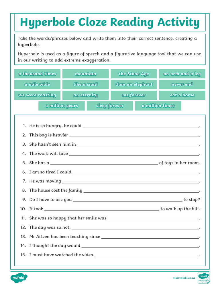 NZ e 1762730531 Hyperbole Close Reading Activity Ver 1 | PDF | Chess ...