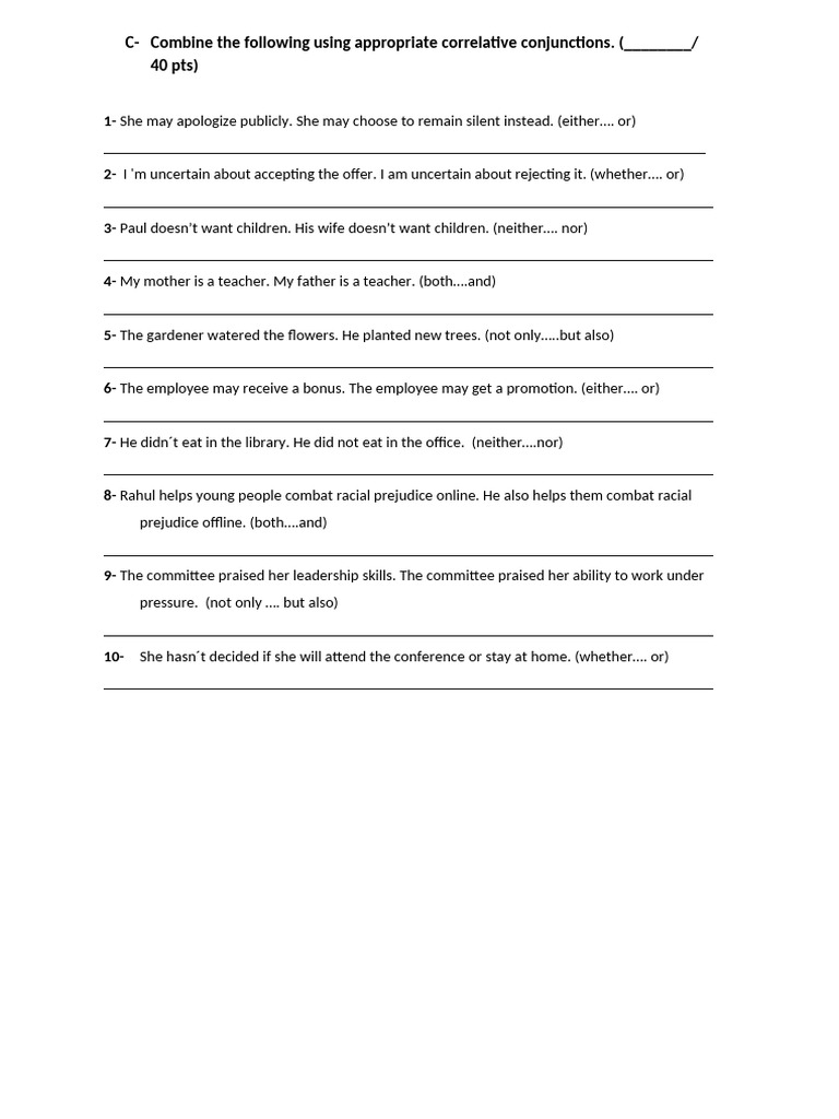 Combine The Following Using Appropriate Correlative Conjunctions TEST | PDF