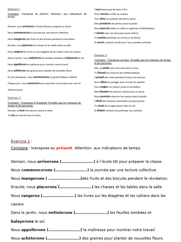 Présent Futur Imparfait Exercices + DYS | PDF