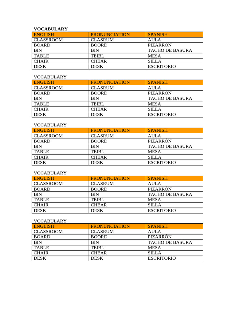 2nd Vocabulary Segundo Grado | PDF