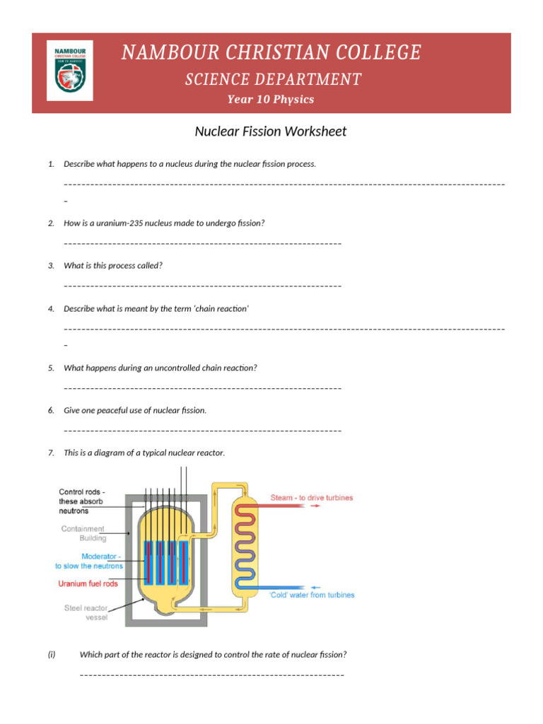 Nuclear Fission Worksheet-1 | PDF