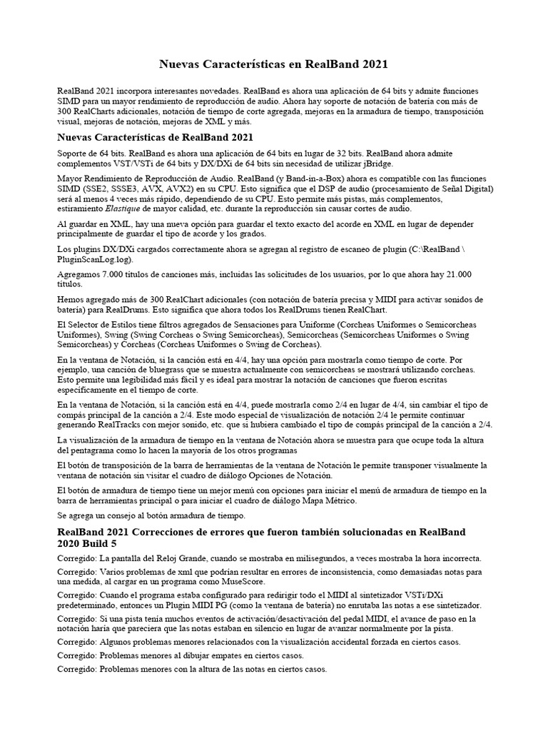 RealBand 2021 New Features Guide ES | PDF | Notación musical | Sintetizador