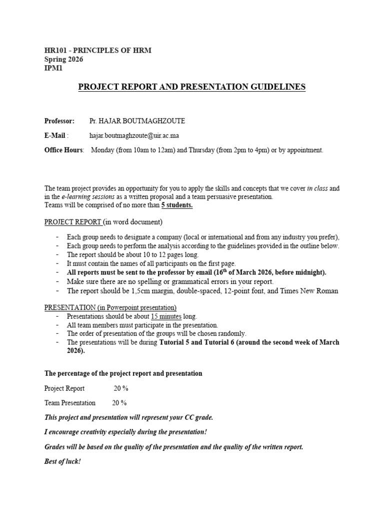 HR101 - Project and Presentation Guidelines - Spring 2026 | PDF | Human ...