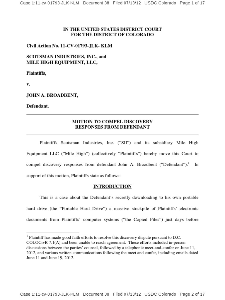 07-13 Motion To Compel Discovery Responses From Broadbent | PDF ...