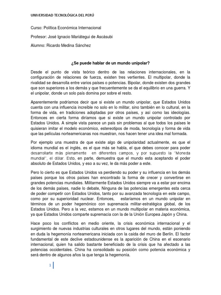 Unipolaridad de EE - Uu | PDF | Gran poder | Los Estados Unidos