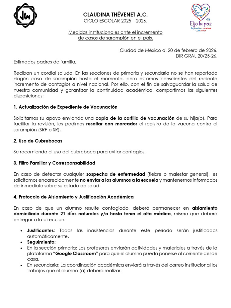 Circular 20, Circular Información Sarampión. | PDF | Sarampión | Salud ...