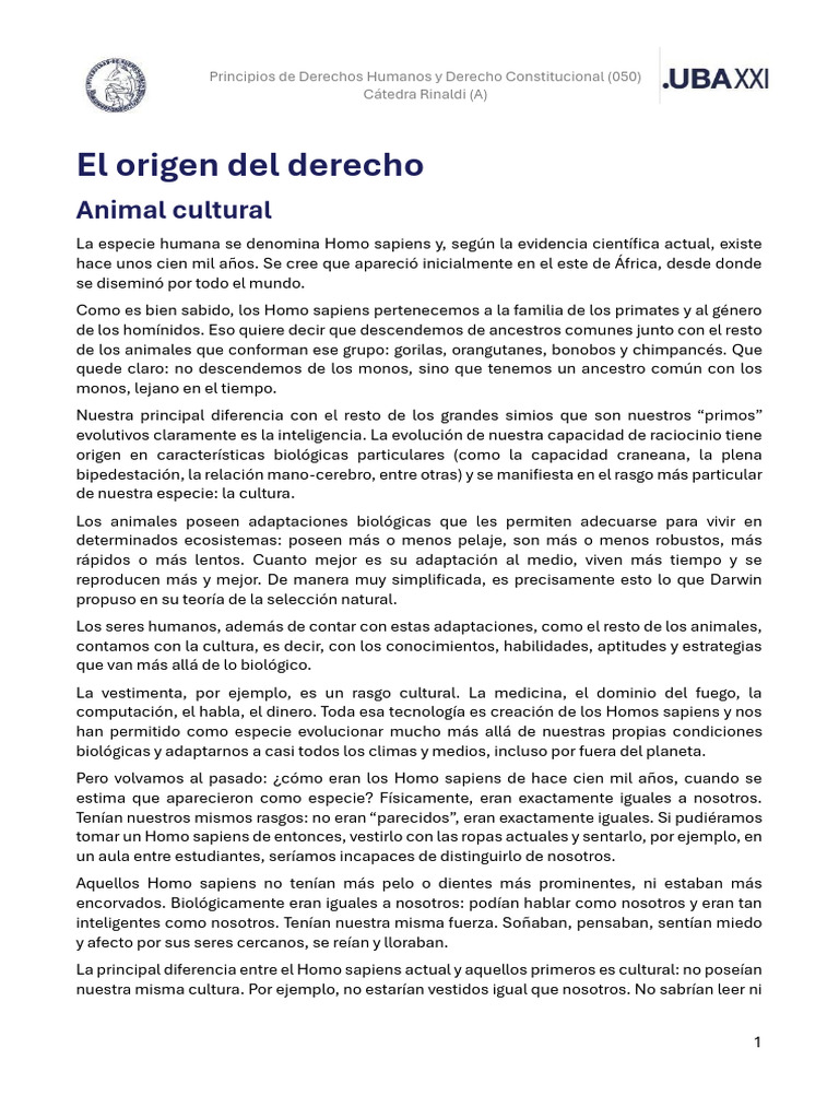 Pdhydc U1 El Origen Del Derecho | PDF | Humano | Nómada