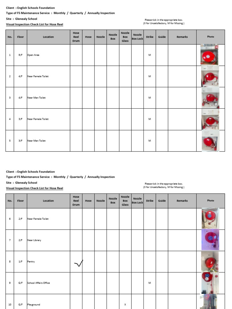 Visual Inspection Check List for Hose Reel - Glenealy School (參考) | PDF