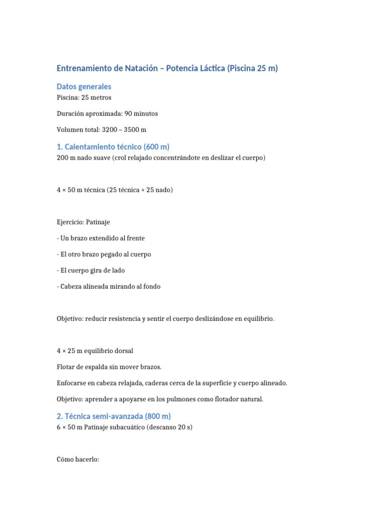 Entrenamiento Natacion Potencia Lactica | PDF