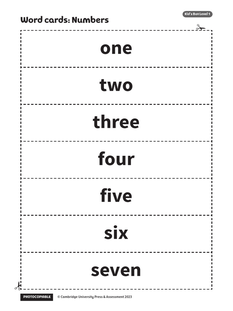 KidsBox Level1 Word Cards Unit 1 Numbers | PDF