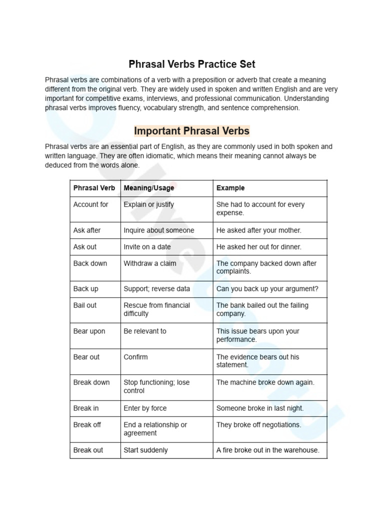 Phrasal Verbs Practice Set | PDF | English Language | Linguistics