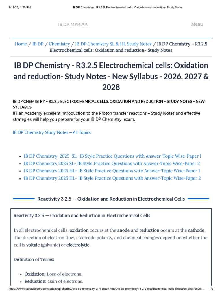 IB DP Chemistry - R3.2.5 Electrochemical Cells - Oxidation and ...