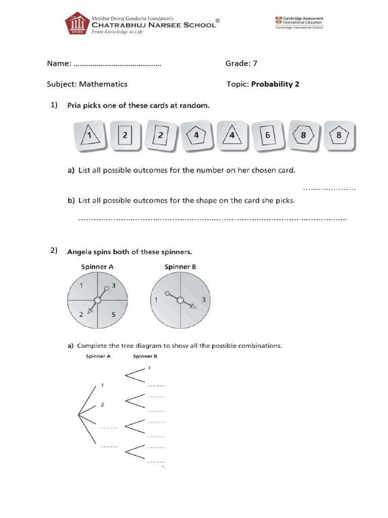 Probability Worksheet 2 | PDF