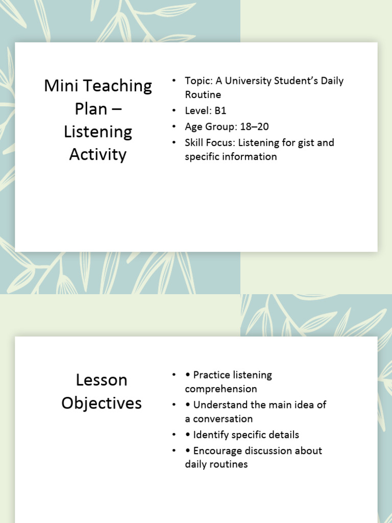 Listening Mini Teaching Plan | PDF