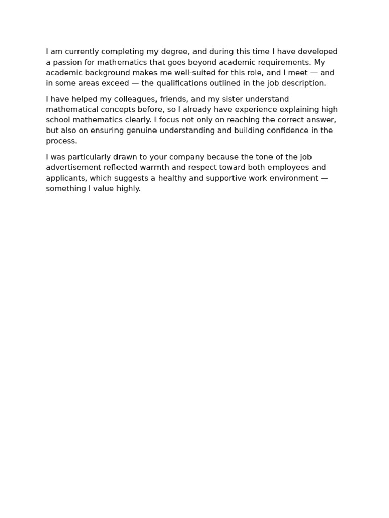 Cover Letter (Math Tutor) | PDF