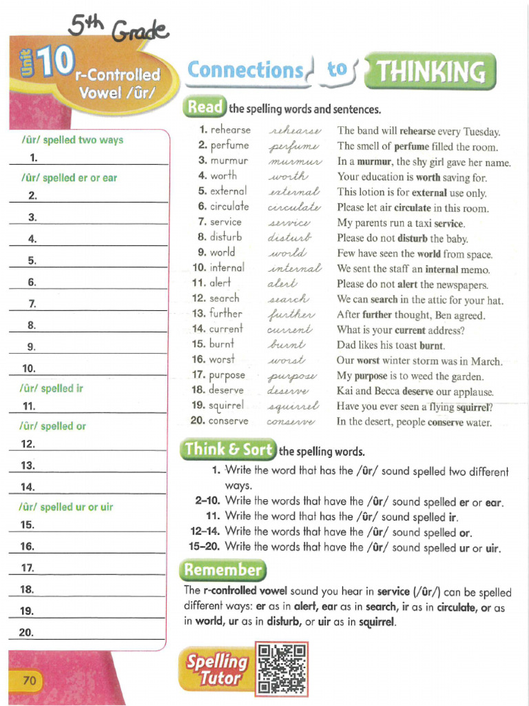 5th Grade Spelling Unit 10 2020 | PDF