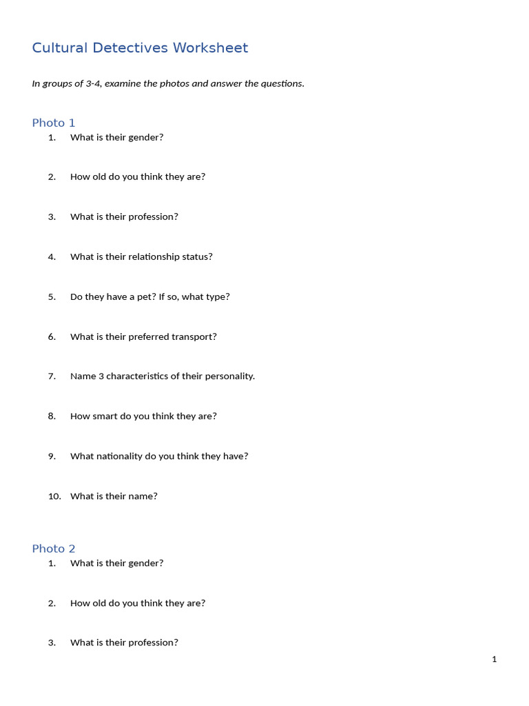 Cultural Detectives Worksheet | PDF
