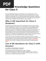 GK Questions for Class 4 with Answers | PDF