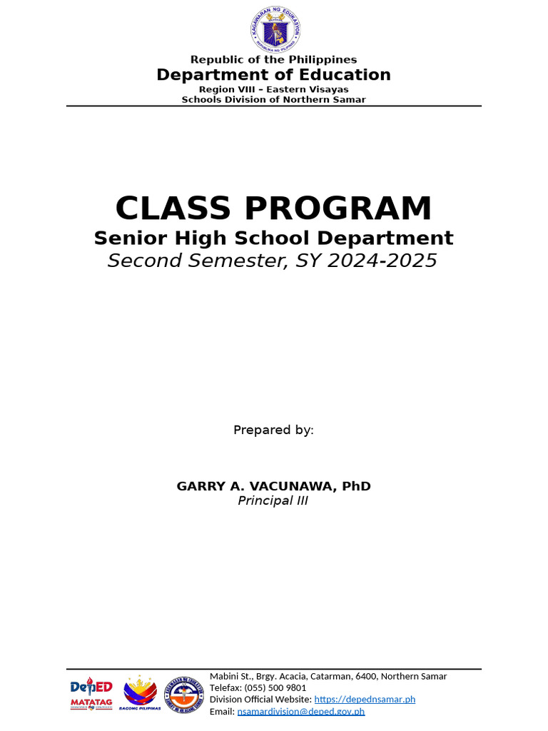 Sy 2024-2025 Classroom Program & Individual Teaching Load (2nd Semester ...