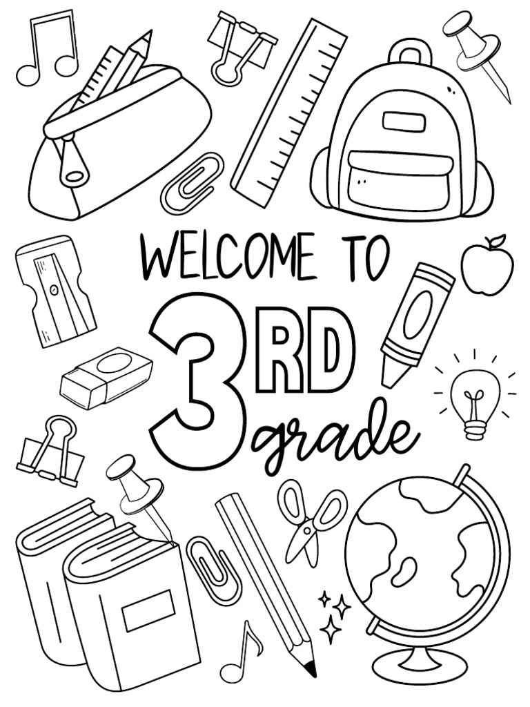 Welcome To Third Grade Coloring Activity Printable Worksheet in Black ...