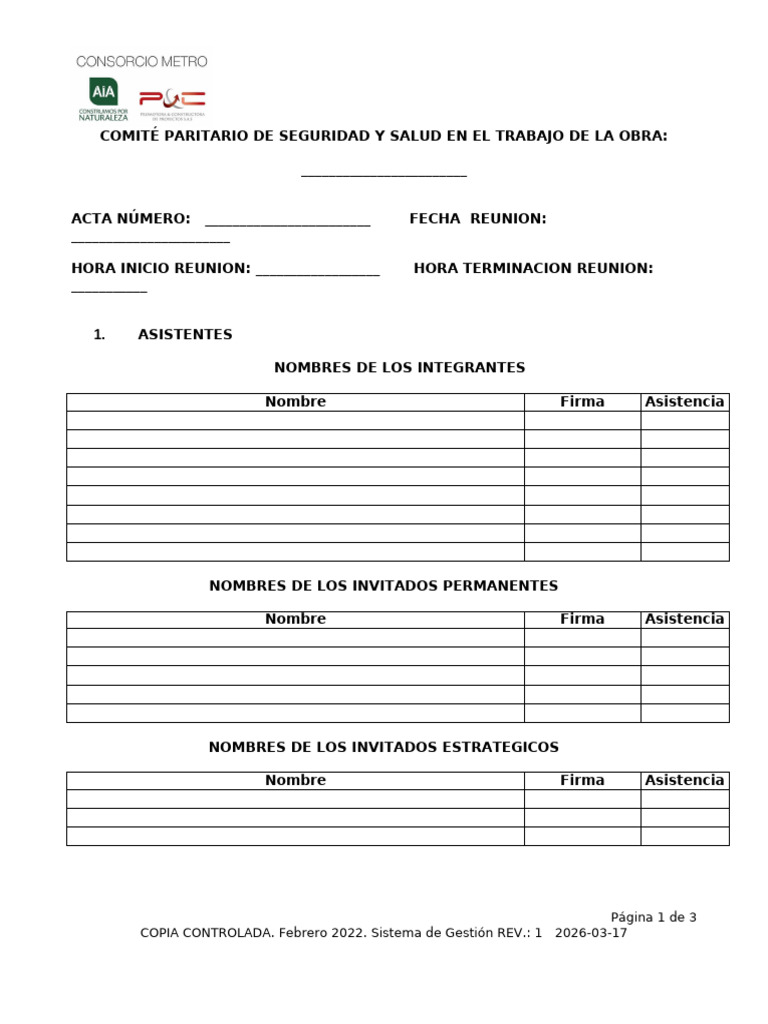 Acta de Reunion Copasst | PDF