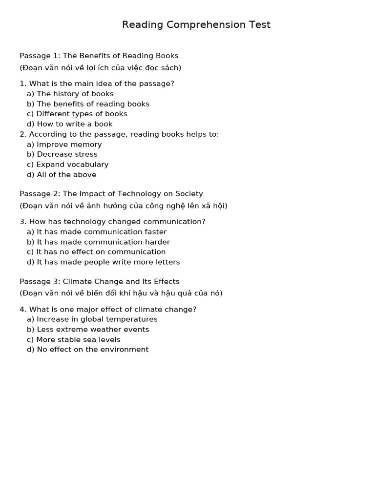 Reading Comprehension Test | PDF