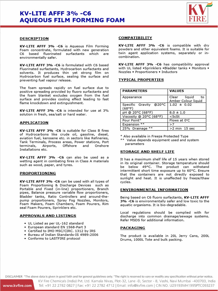 Ficha Original Espuma K-lite-Afff 3 Ul | PDF