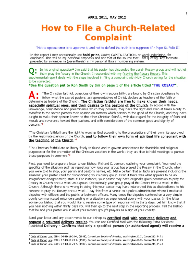 How To File A Church-Related Complaint With Your Bishop | PDF | Pope ...