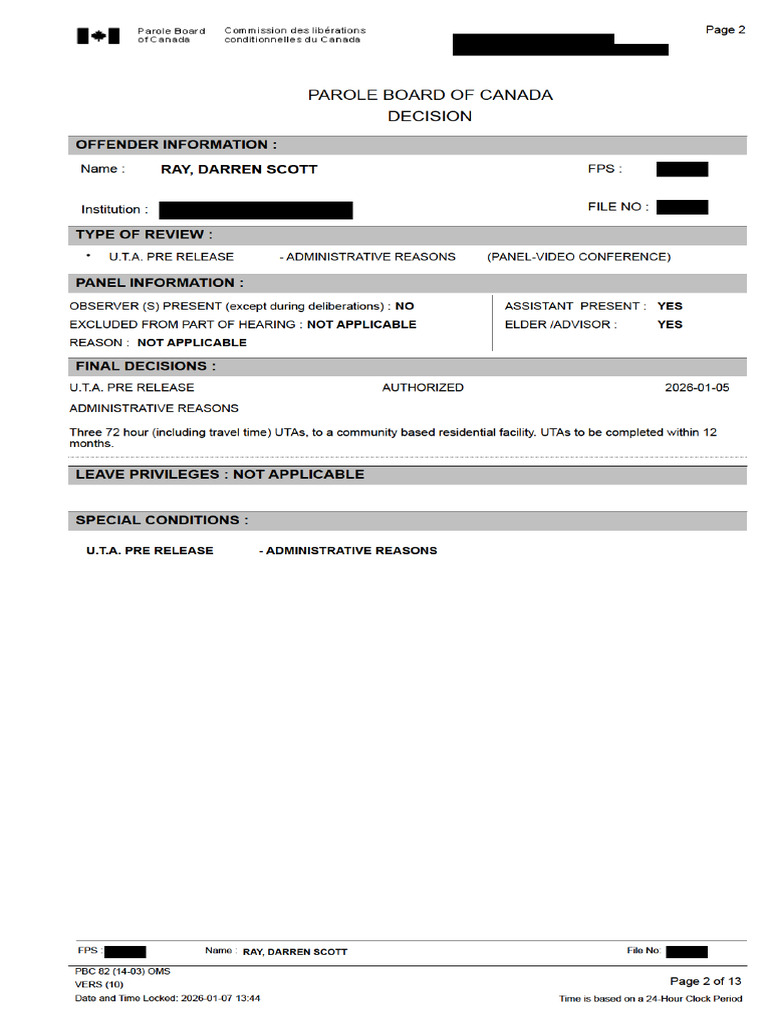 PBC Decision - Darren Scott Ray | PDF