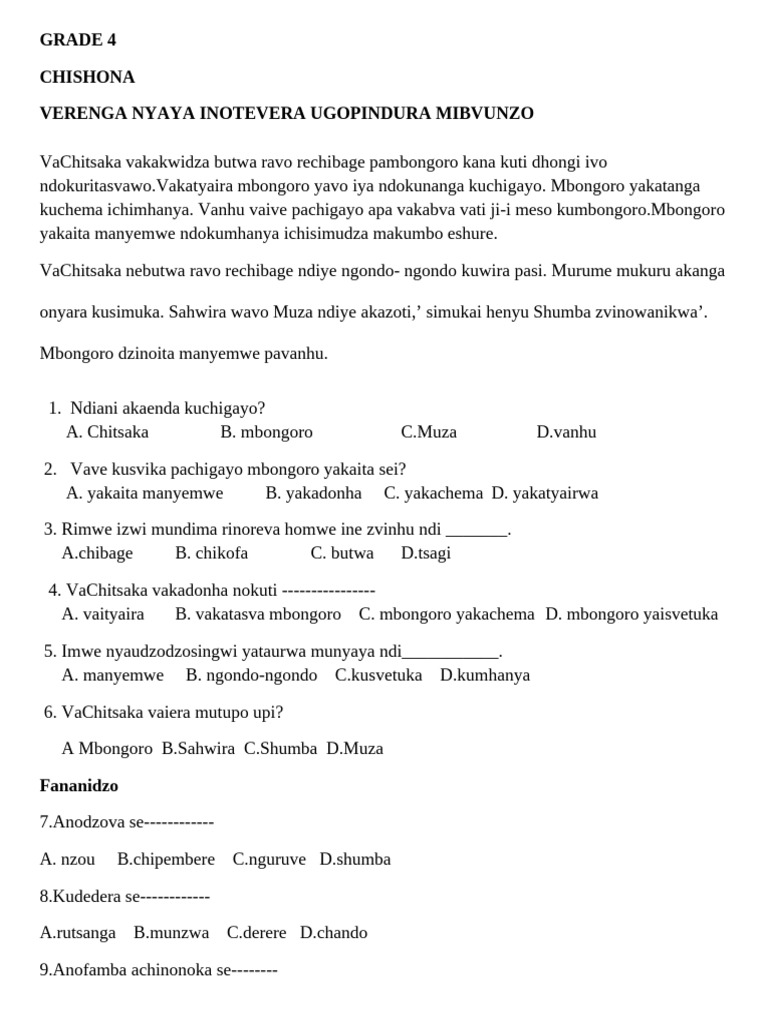 Chishona Grade 4 | PDF
