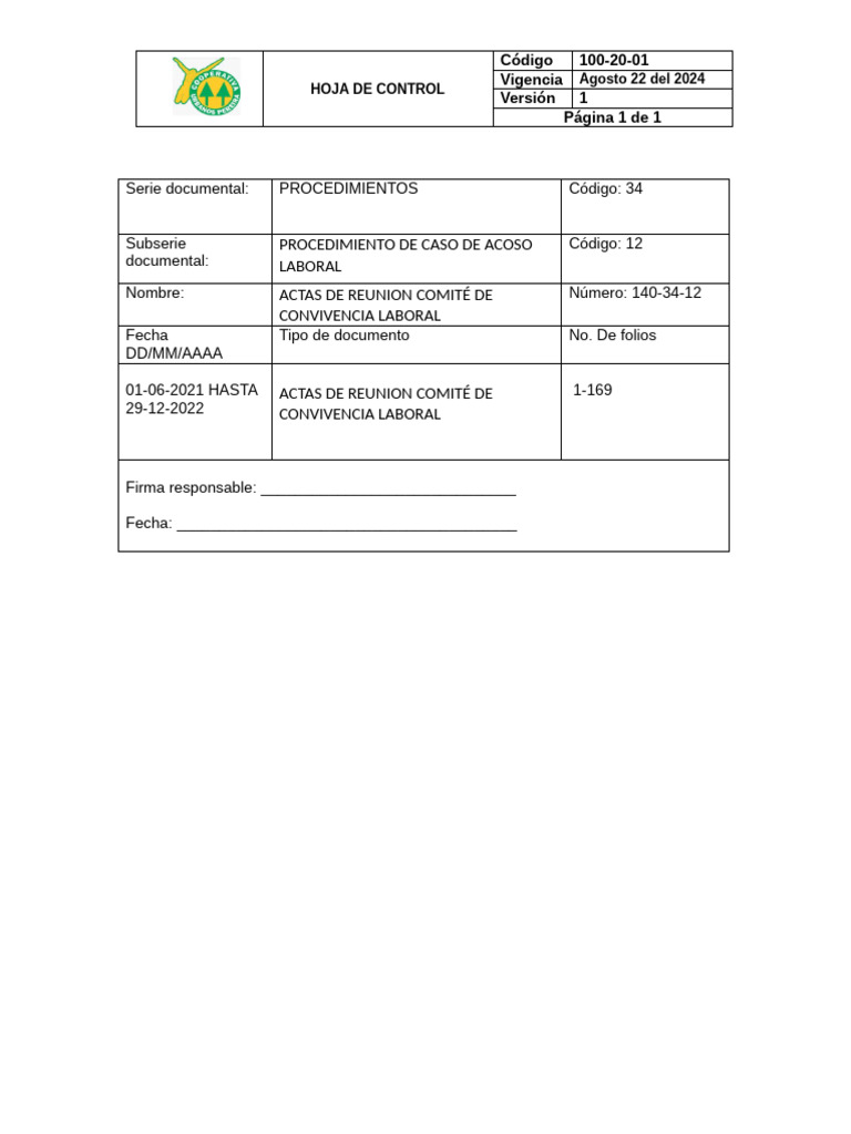 Hoja de Control Cocola | PDF
