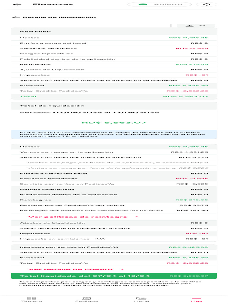 PedidosYa Partner Finanzas | PDF | Bancos | Finanzas personales