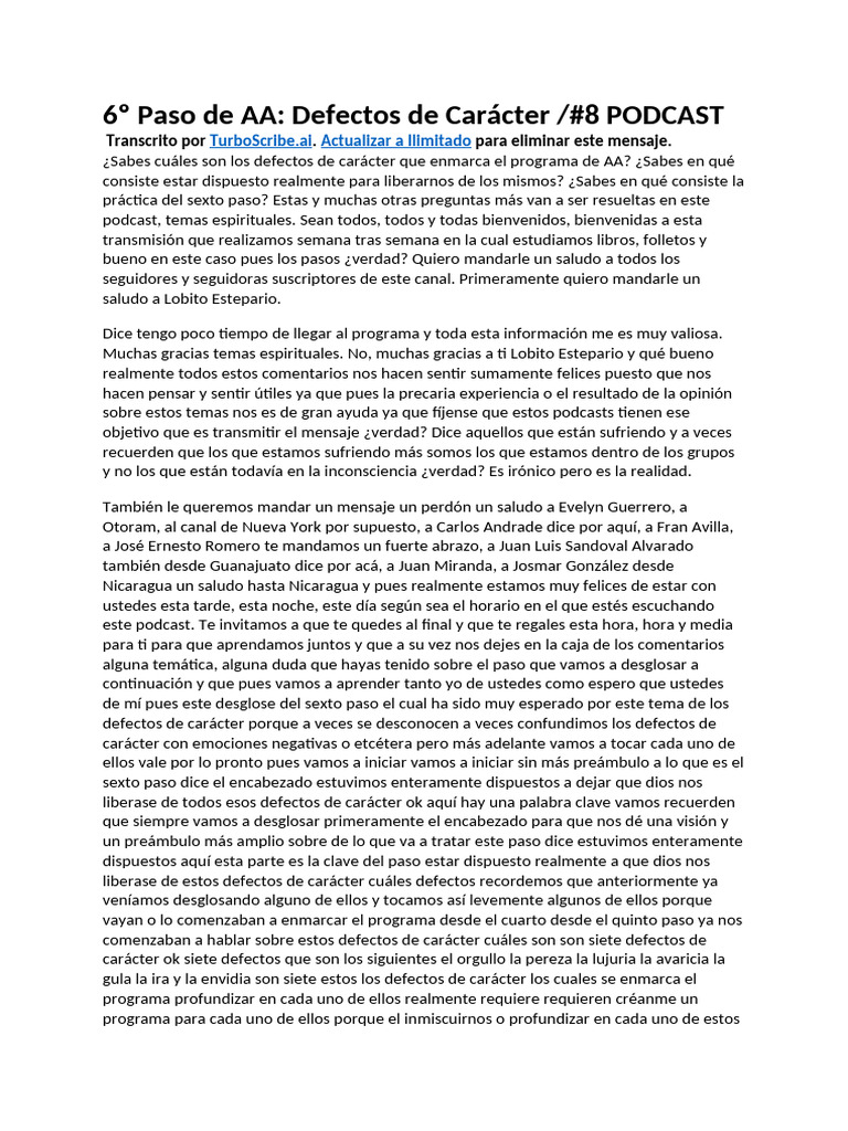 6º Paso de AA - Defectos de Carácter - #8 PODCAST | PDF